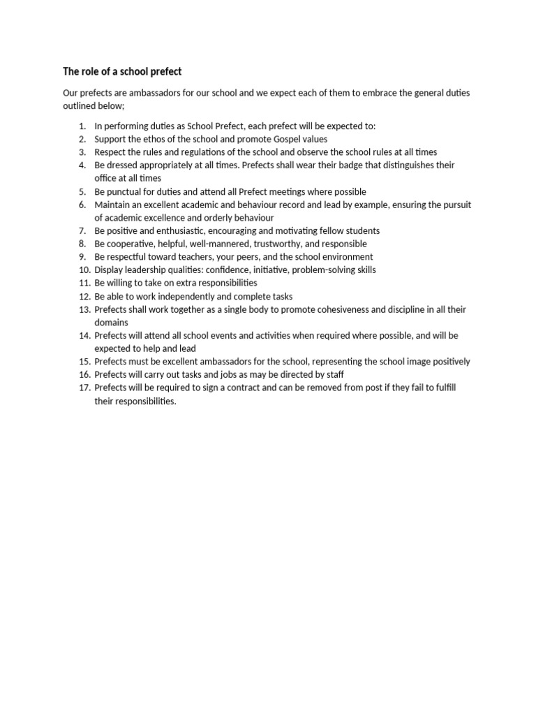 The Role of a School Prefect | PDF