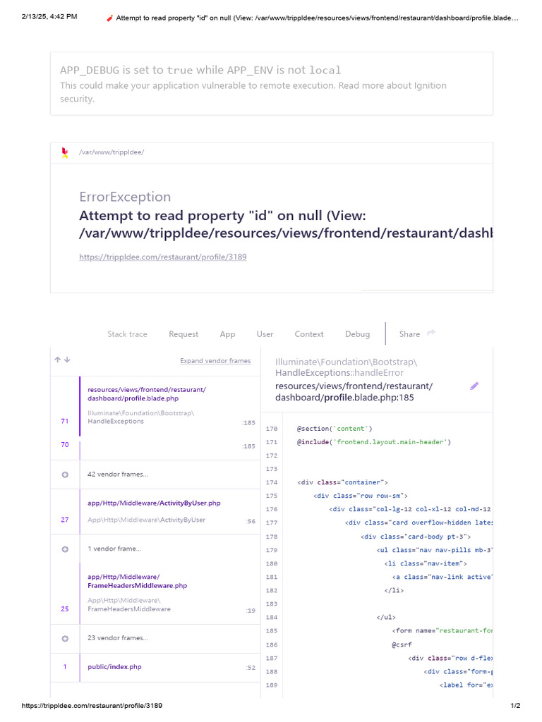 ? Attempt to read property _id_ on null (View_ _var_www_trippldee_resources_views_frontend ...