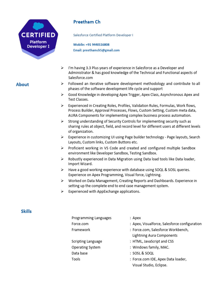 Preetham's Resume | PDF | Software Development | Databases