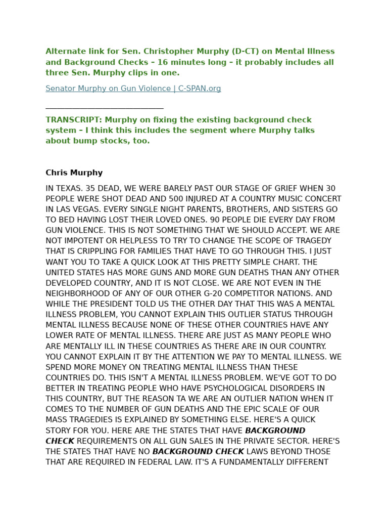 Gun Violence C-Span Transcripts | PDF | National Instant Criminal Background Check System | Crimes