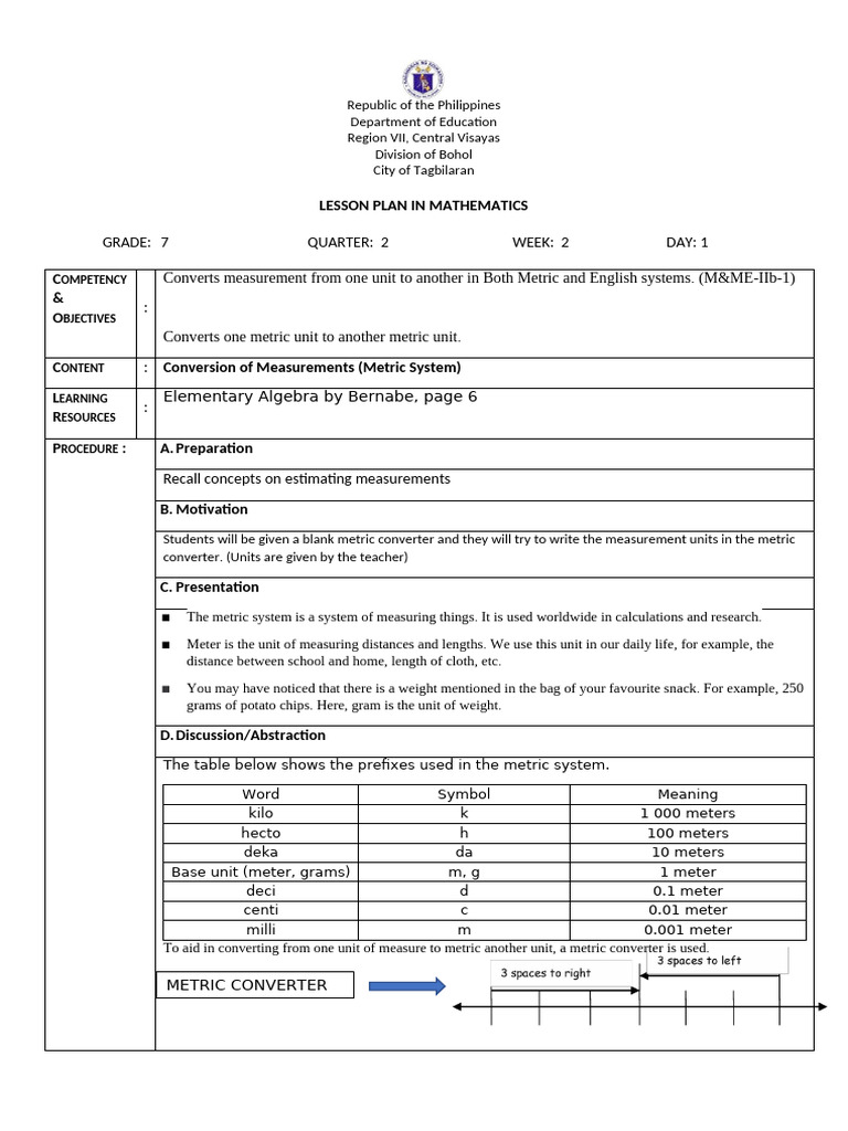 Grade 7 Math Lesson: Metric Conversion | PDF | Metre | Metrology