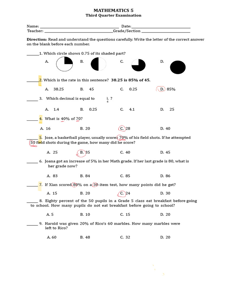Mathematics Grade 5 Q3 PT | PDF | Shape | Triangle