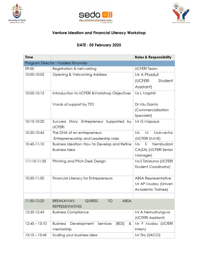 Venture Ideation and Financial Literacy Program | PDF ...