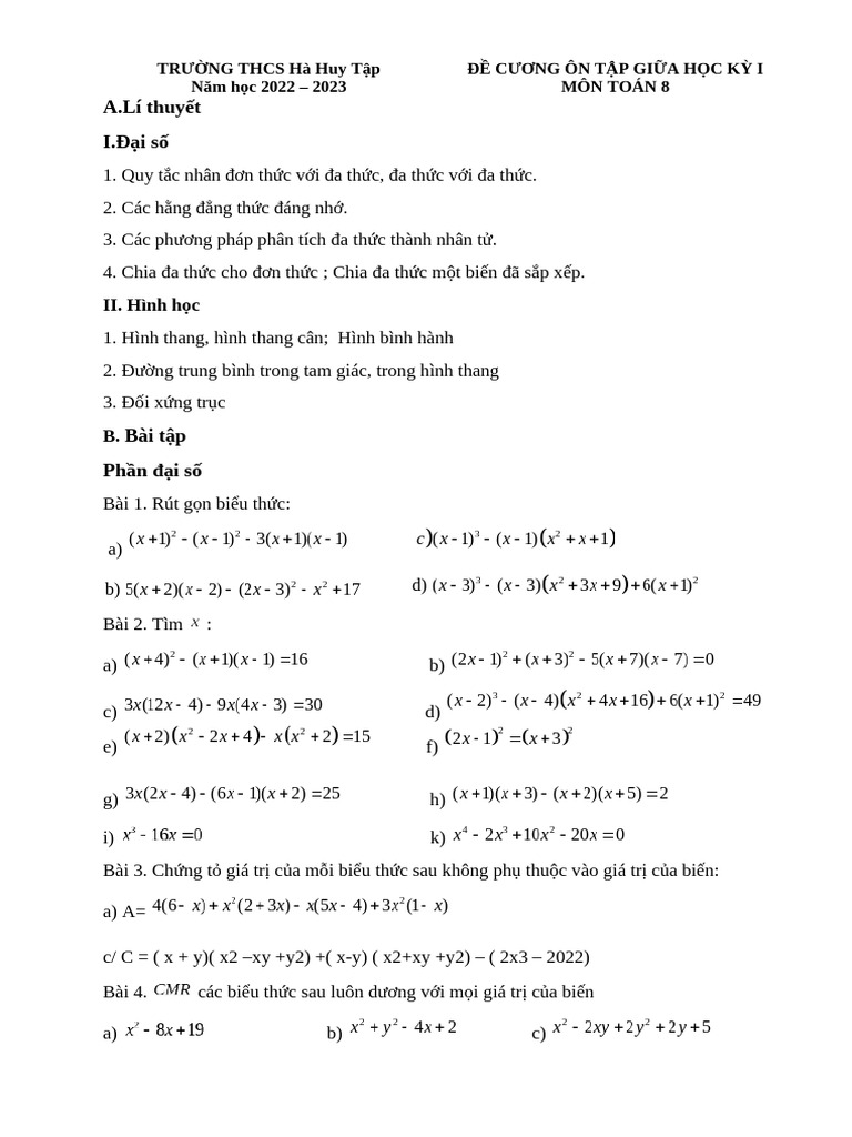 TOÁN-8-ĐC-GK1-2022-2023 | PDF