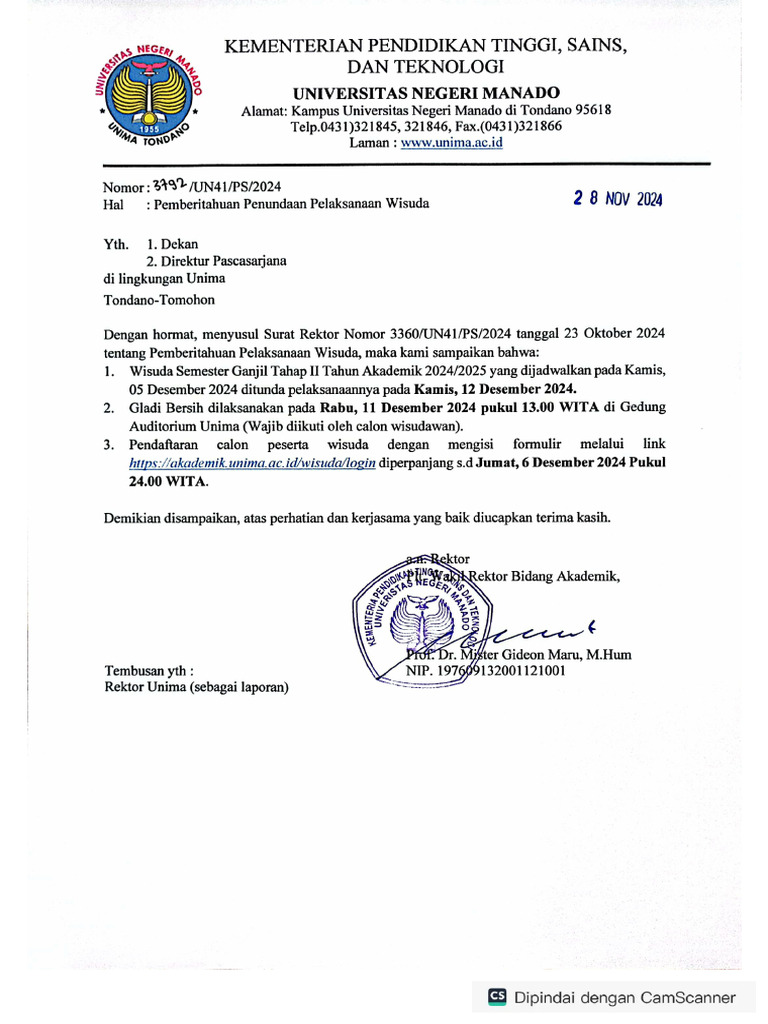 Surat Pemberitahuan Wisuda 28 Nov 2024 | PDF