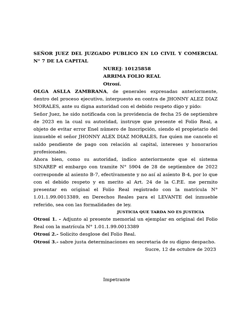 Arrima Folio Real | PDF
