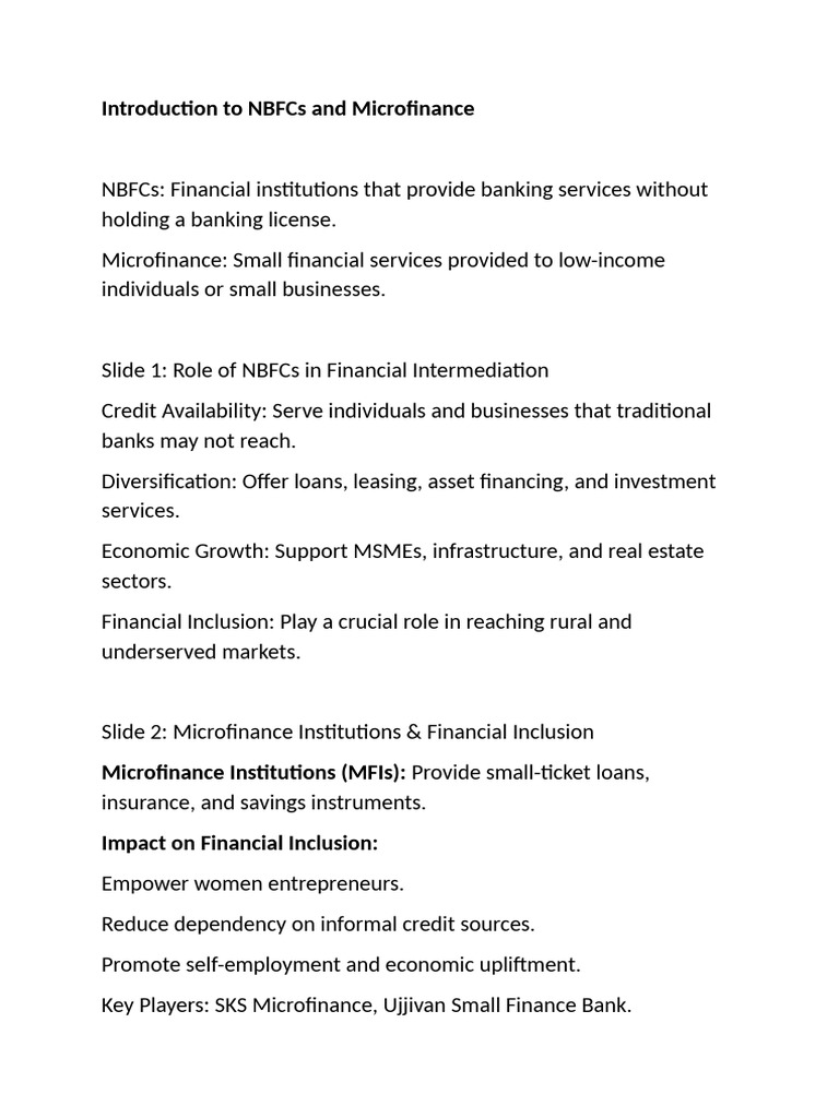 Introduction To NBFCs and Microfinance | PDF