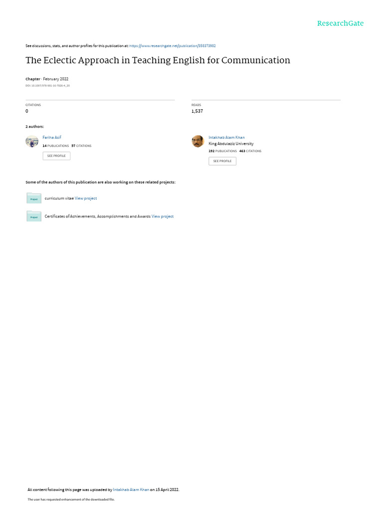 The Eclectic Approach in Teaching Englis1 | PDF | Teachers | Language ...