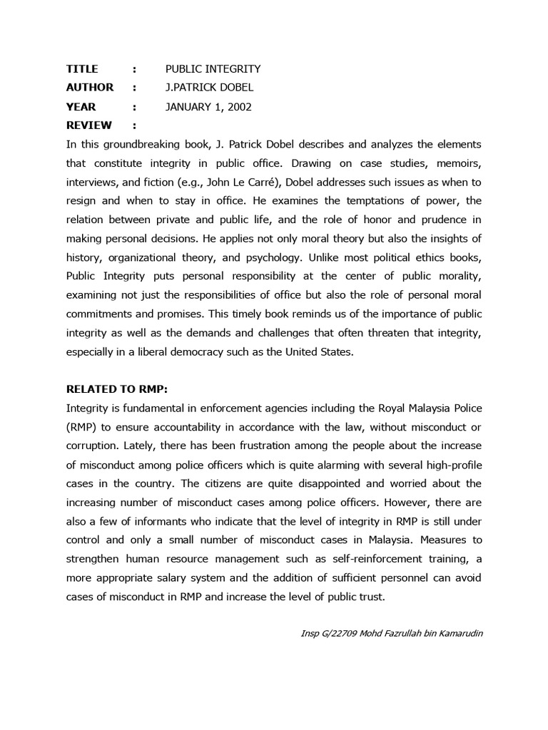 Public Integrity in Governance Analysis | PDF