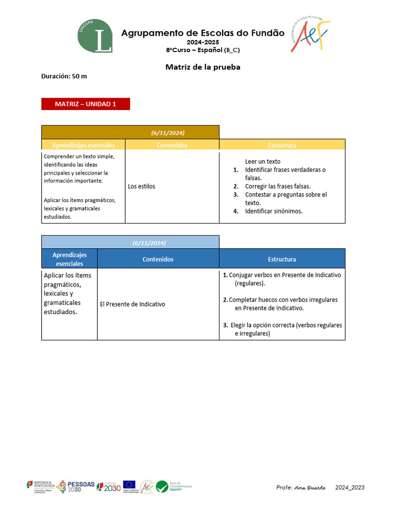Matriz de Evaluación Español 8º Curso | PDF