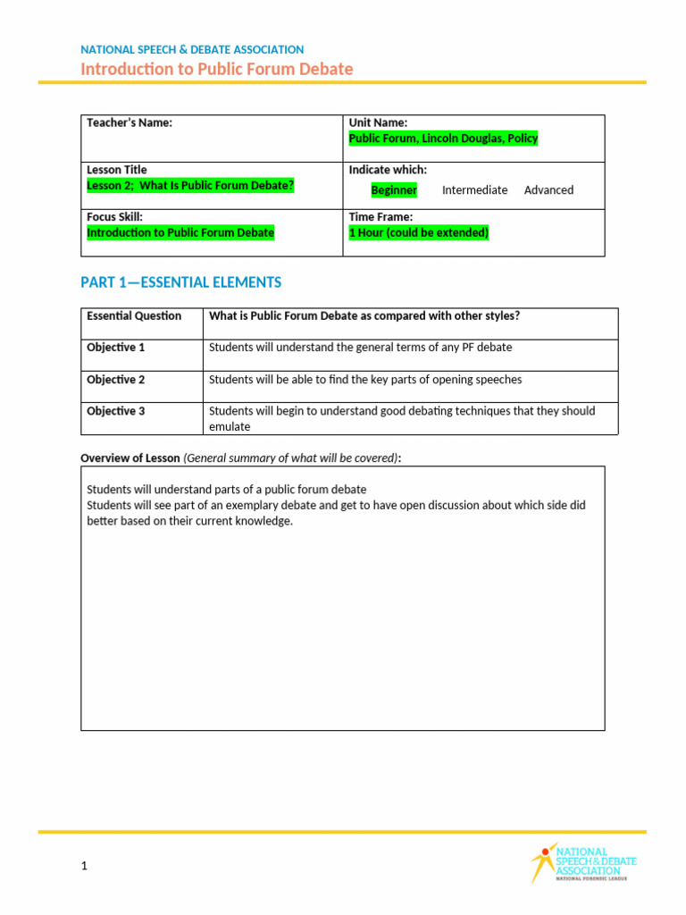 Public Forum Lesson Two What Is Public Forum Debate | PDF | Learning ...