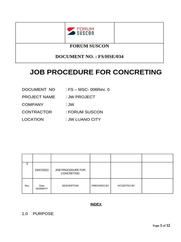 CONCRETING PROCEDURE | PDF | Concrete | Scaffolding