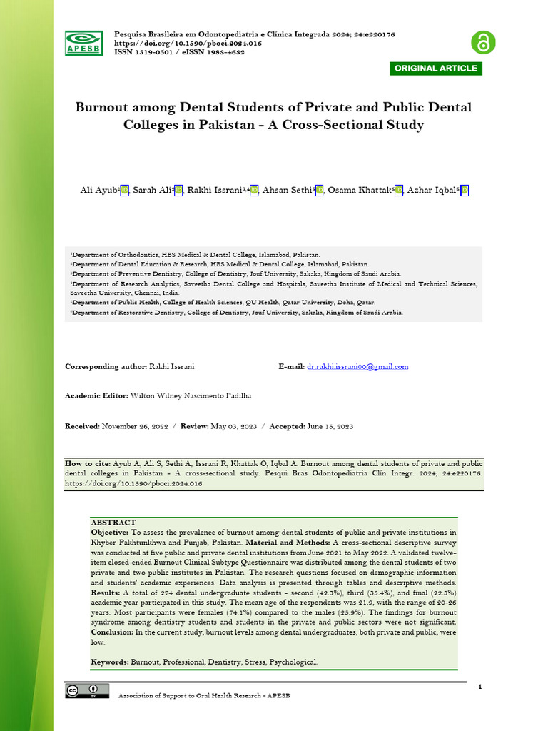 Burnout_among_Dental_Students_of_Private_and_Publi | PDF | Occupational Burnout | Health ...