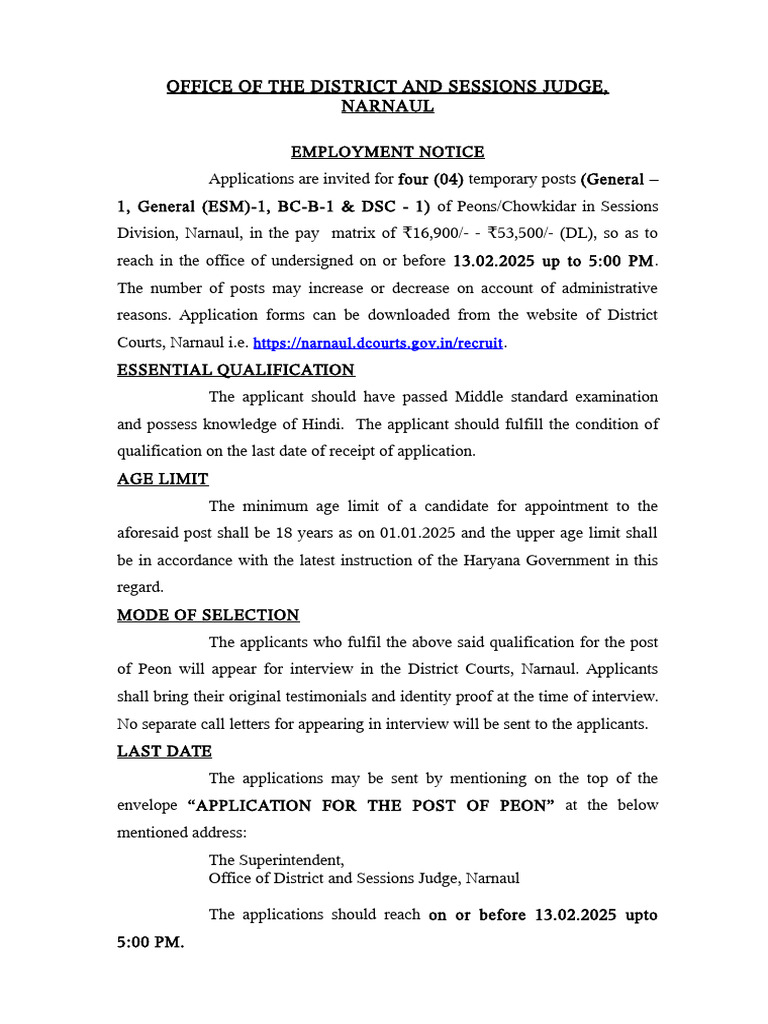 Office of The District and Sessions Judge, Narnaul | PDF | Government