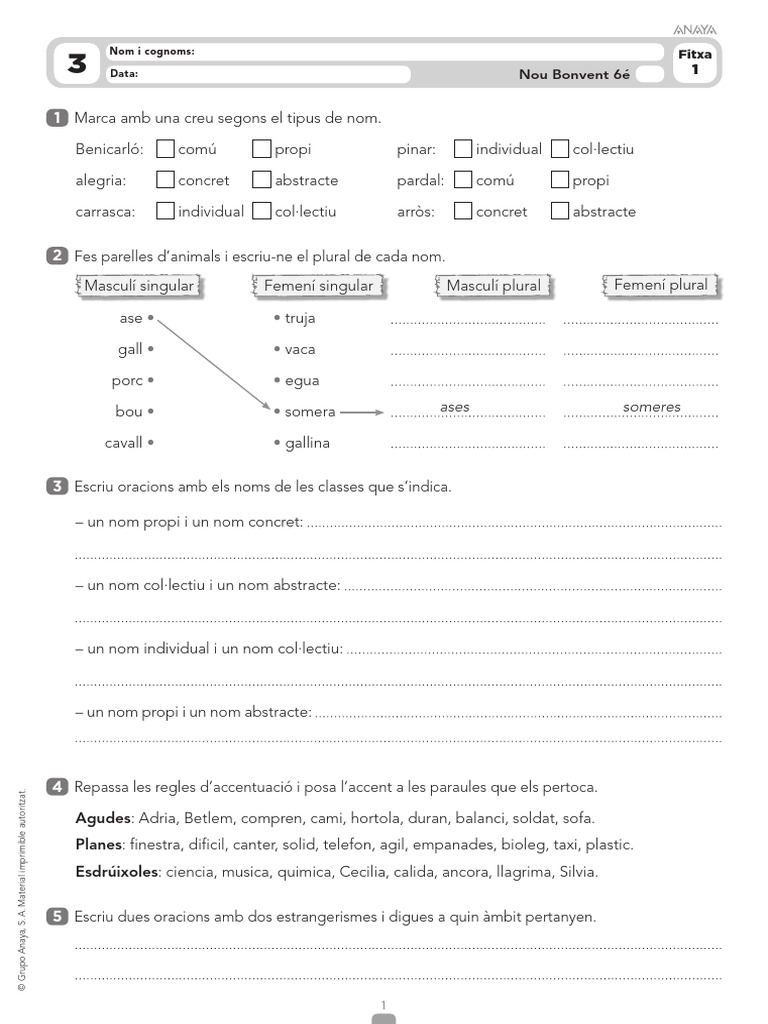 Ficha Refuerzo Valenciano 6º t3-1 | PDF