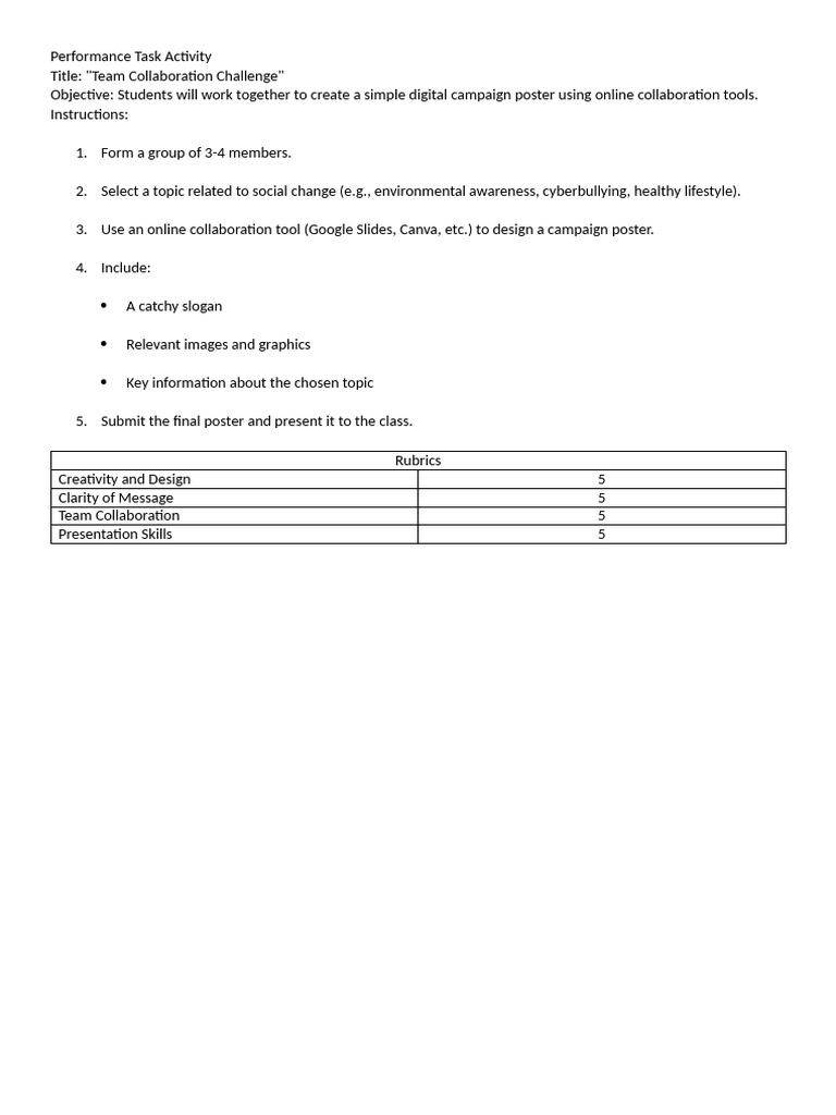 Lesson 10 Performance Task Activity | PDF | Poster | Educational Technology