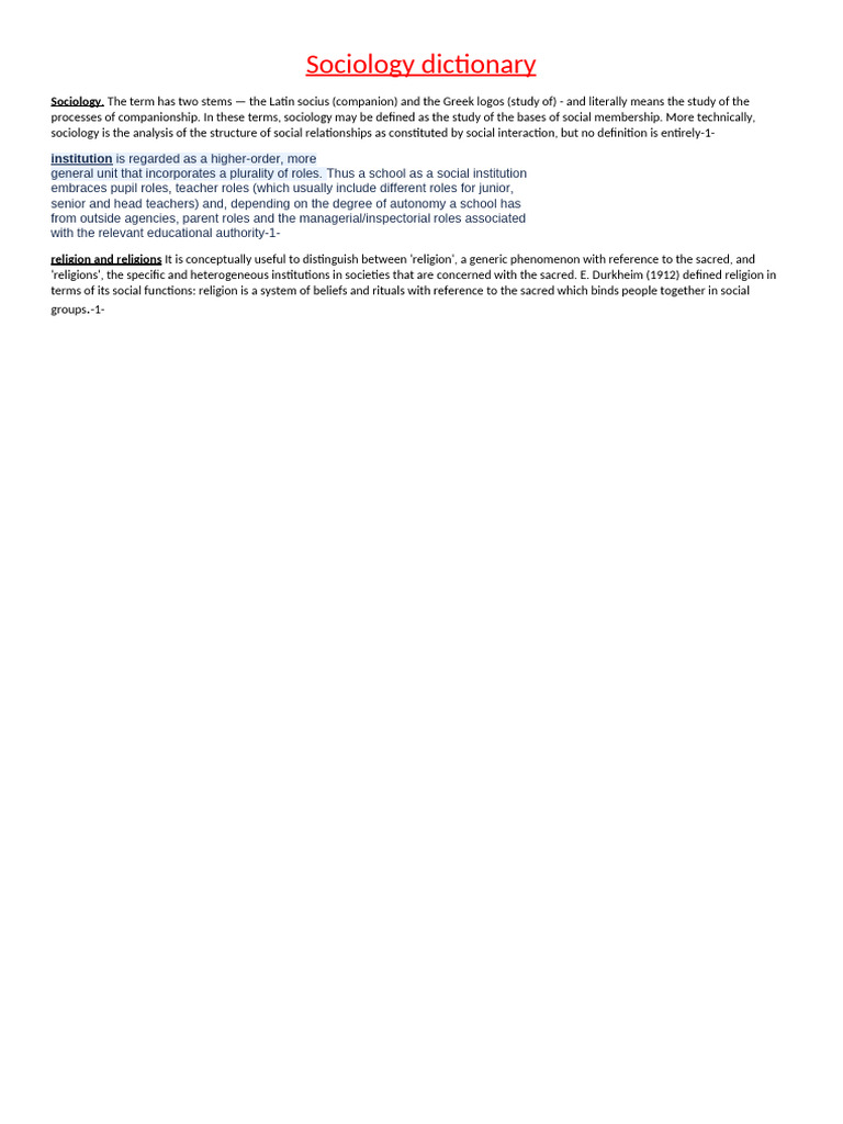 Sociology dictionary | PDF