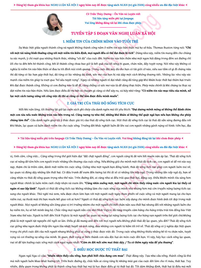 Tuyển Tập 5 Đoạn Văn NLXH | PDF