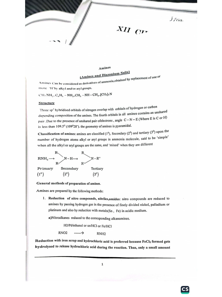 Amines Grade 12-CBSE Notes | PDF