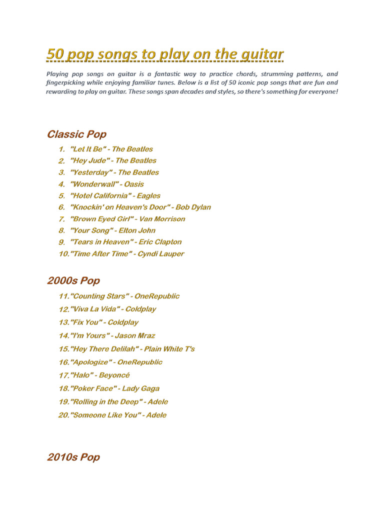50 Pop Songs to Play on the Guitar | PDF