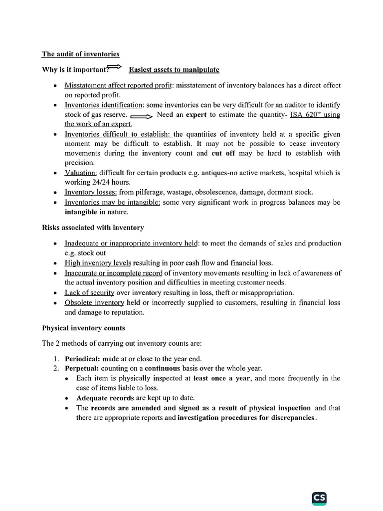 AUD - ST of Inventory (Notes) | PDF