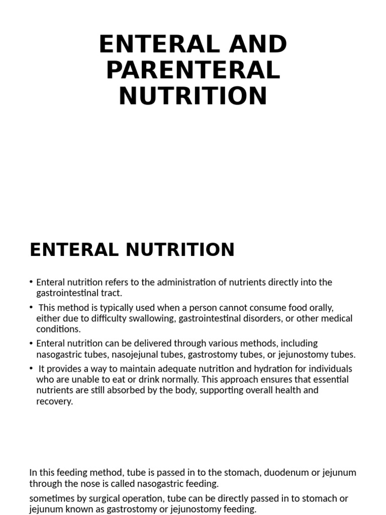 Unit 4 Enteral and Parenteral Feeding | PDF | Nutrition | Diet & Nutrition