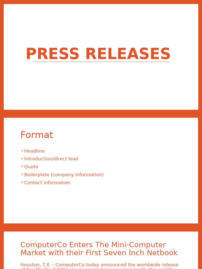 Writing Press Releases Exercises | PDF | Personal Computers