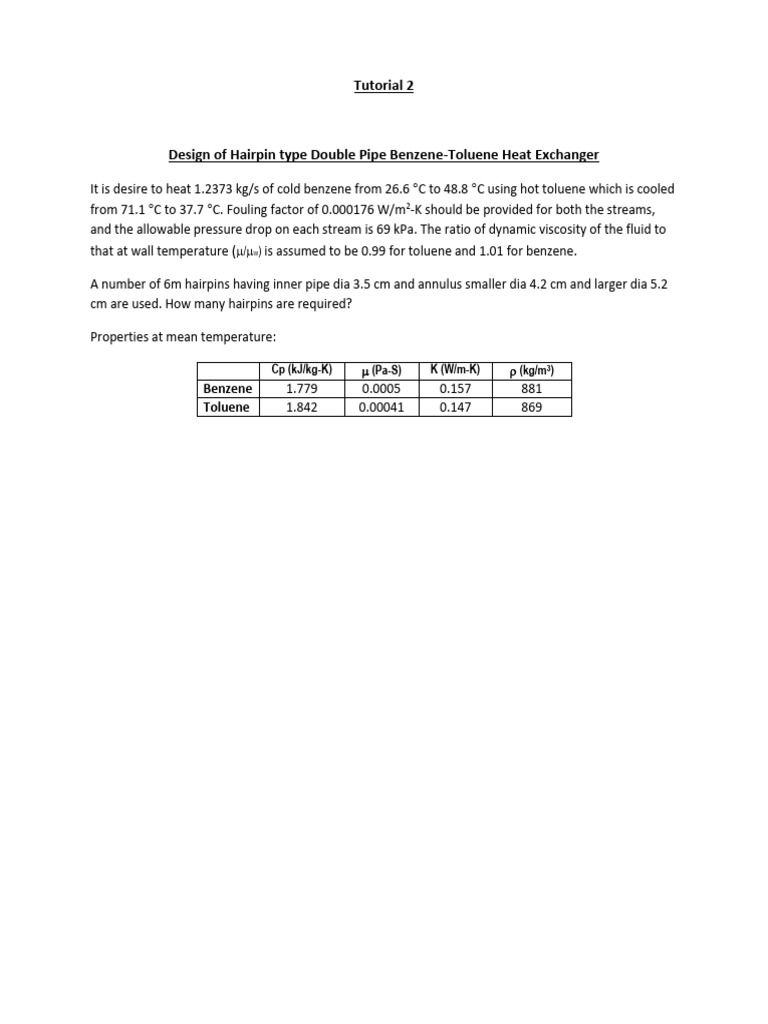 II - Design of Hairpin Type Double Pipe Benzene | PDF