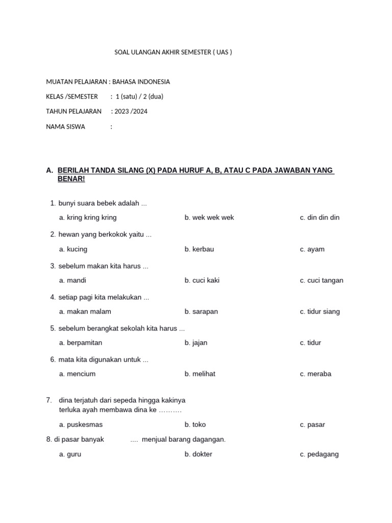 Soal Ulangan Akhir Semester Bindo | PDF