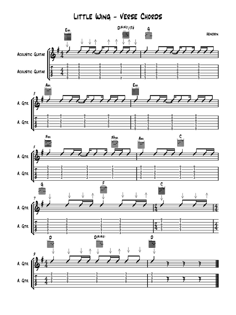 Little Wing Verse Chords | PDF | Guitar Family Instruments | Celtic Musical Instruments