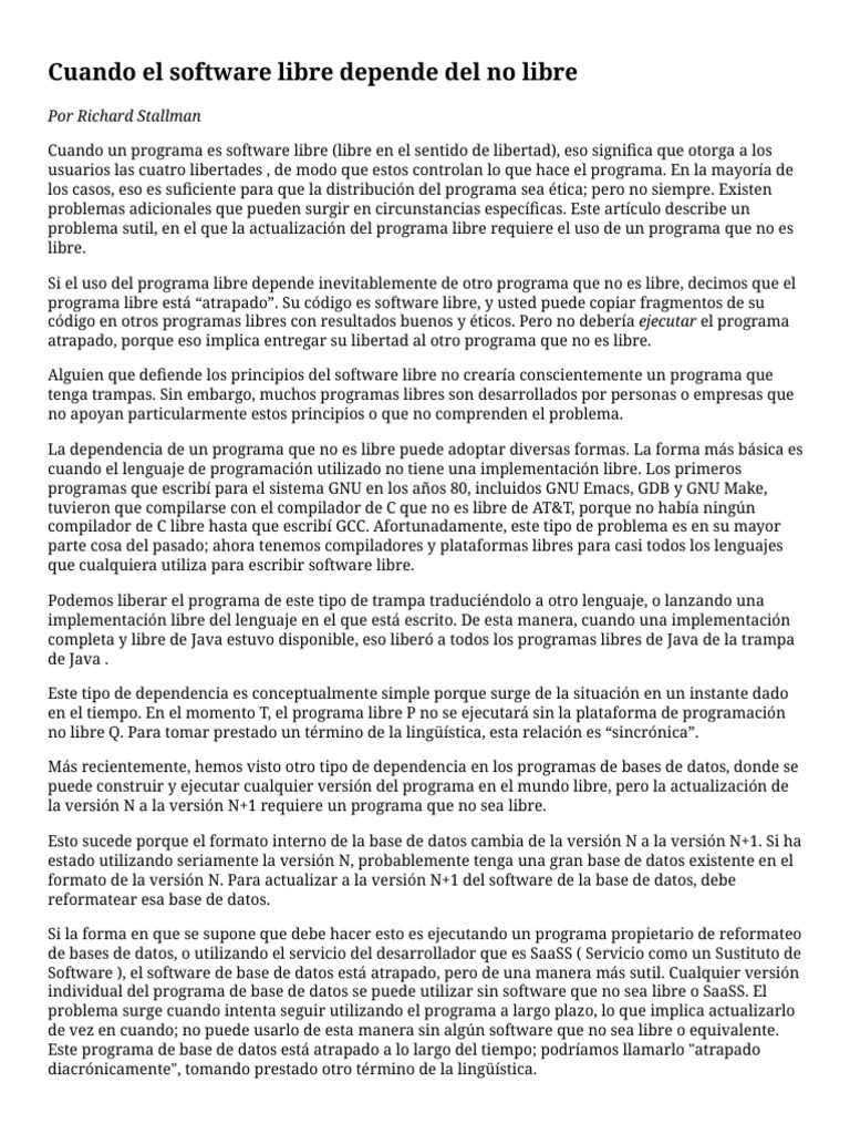 Cuando El Software Libre Depende de Lo Que No Es Libre - Proyecto GNU - Free Software Foundation ...