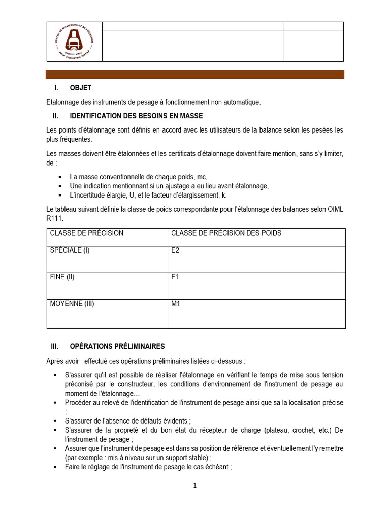 Étalonnage des balances selon OIML R111 | PDF | Calibrage | Balance ...