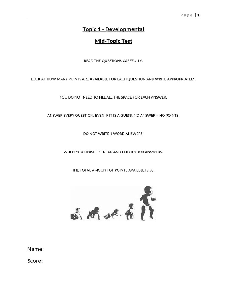 Lesson 11 - Mid-Topic Test Developmental | PDF | Behavioural Sciences ...