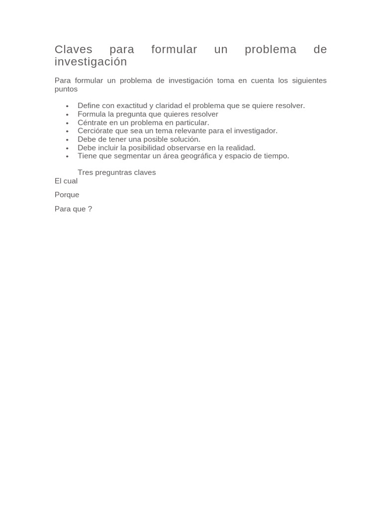 Claves para Formular Un Problema de Investigación | PDF