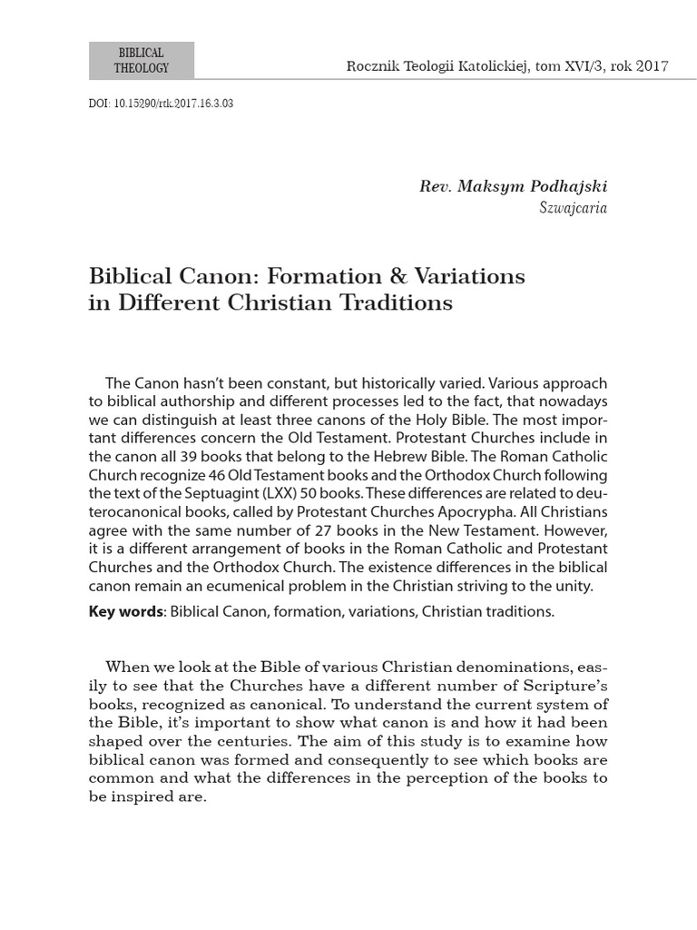 RTK 16-3-2017 M Podhajski Biblical Canon Formation & Variations in ...