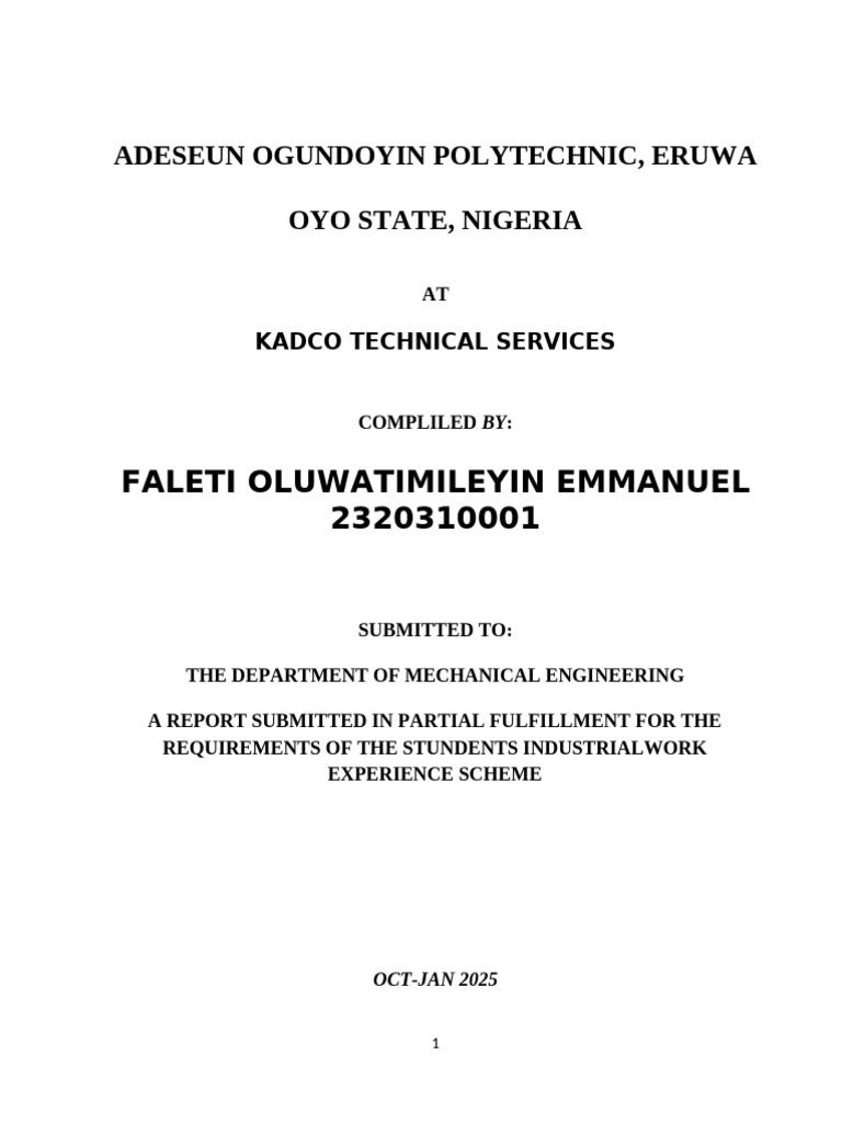 Mechanical Engineering SIWES Report | PDF | Internal Combustion Engine ...