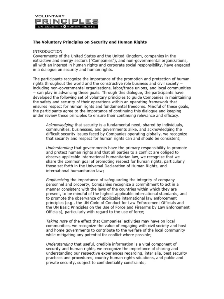 The Voluntary Principles On Security and Human Rights | PDF