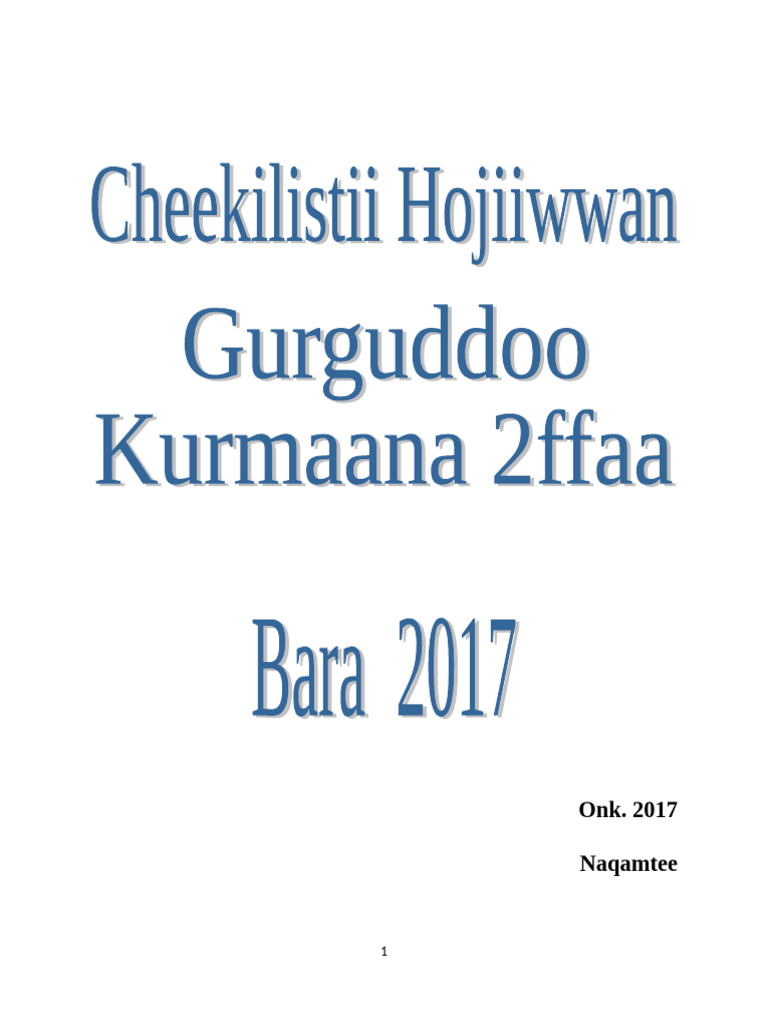 Cuunfaa Cheekiliistii Kurmaana 2ffaa Bara 2017 Edited | PDF