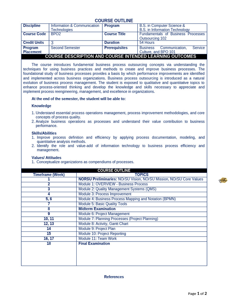 BPO2 Course Outline | PDF | Business Process | Business Process Outsourcing