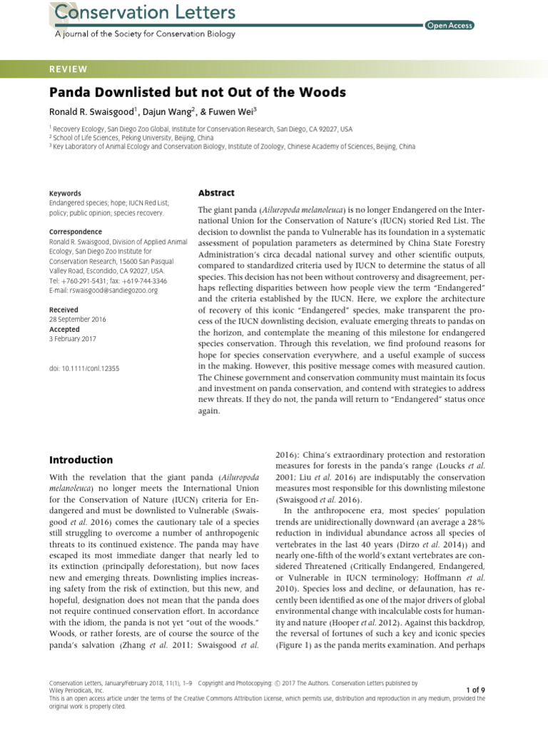 Conservation Letters - 2017 - Swaisgood - Panda Downlisted but not Out ...