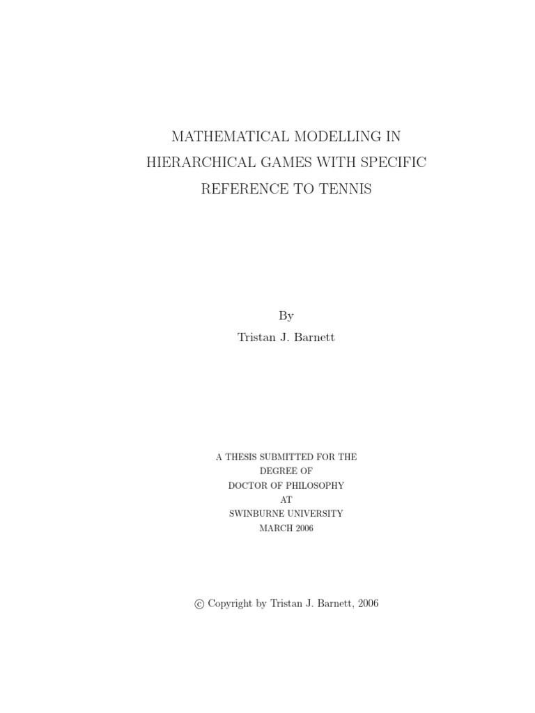 Mathematical Modelling in Hierarchical Games With Specific Reference To Tennis | PDF | Markov ...