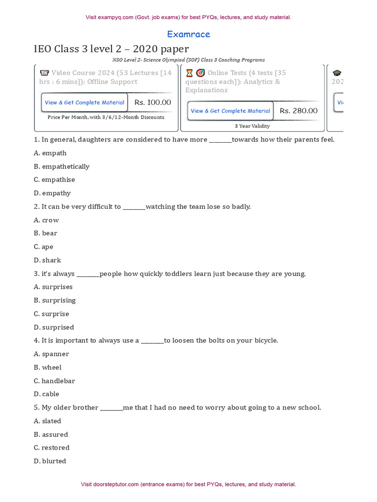 Class 3 IEO Level 2 2020d | PDF | Doha