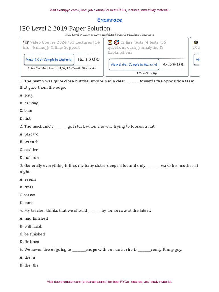 IEO Level 2 2019 Paper Solutions | PDF | Sharks