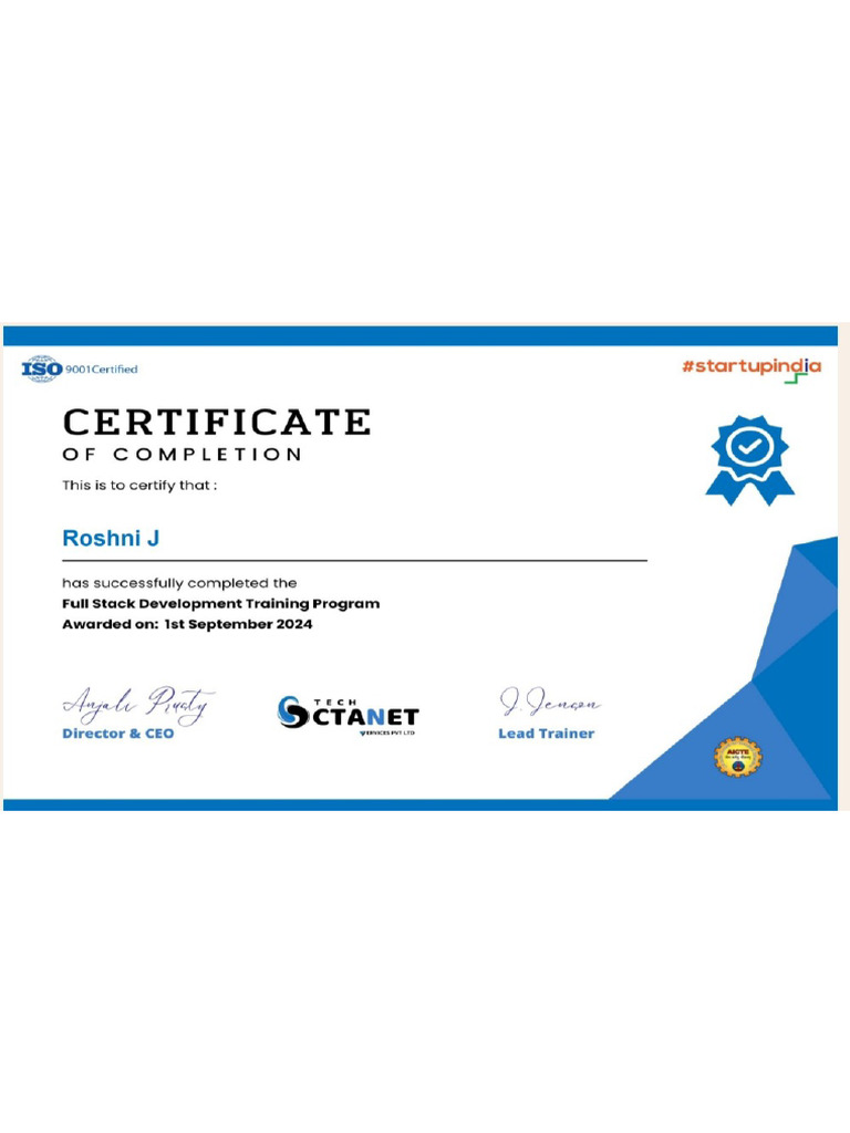 Roshni J - Certificate | PDF