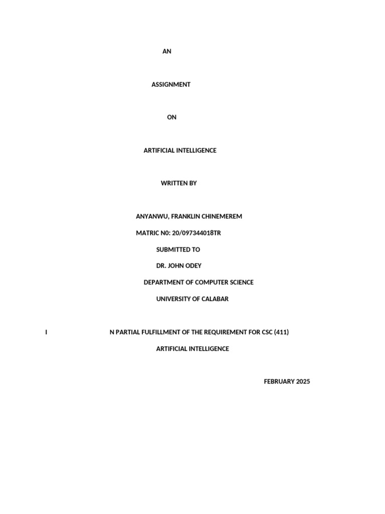 ANYANWU FRANKLIN CHINEMEREM | PDF | Intelligence (AI) & Semantics | Artificial Intelligence