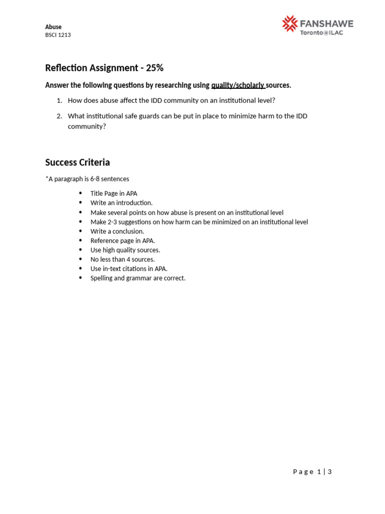 Reflection Assignment 25% | PDF | Apa Style | Citation