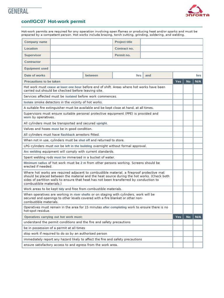 conf-GC07 HOT WORK CHECKLIST | PDF | Welding | Construction