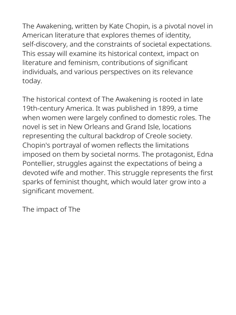 Essay On The Awakening Written by Kate Chopin | PDF | The Awakening ...
