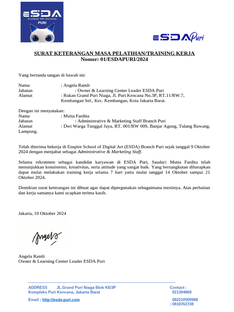 SURAT DITERIMA BEKERJA | PDF