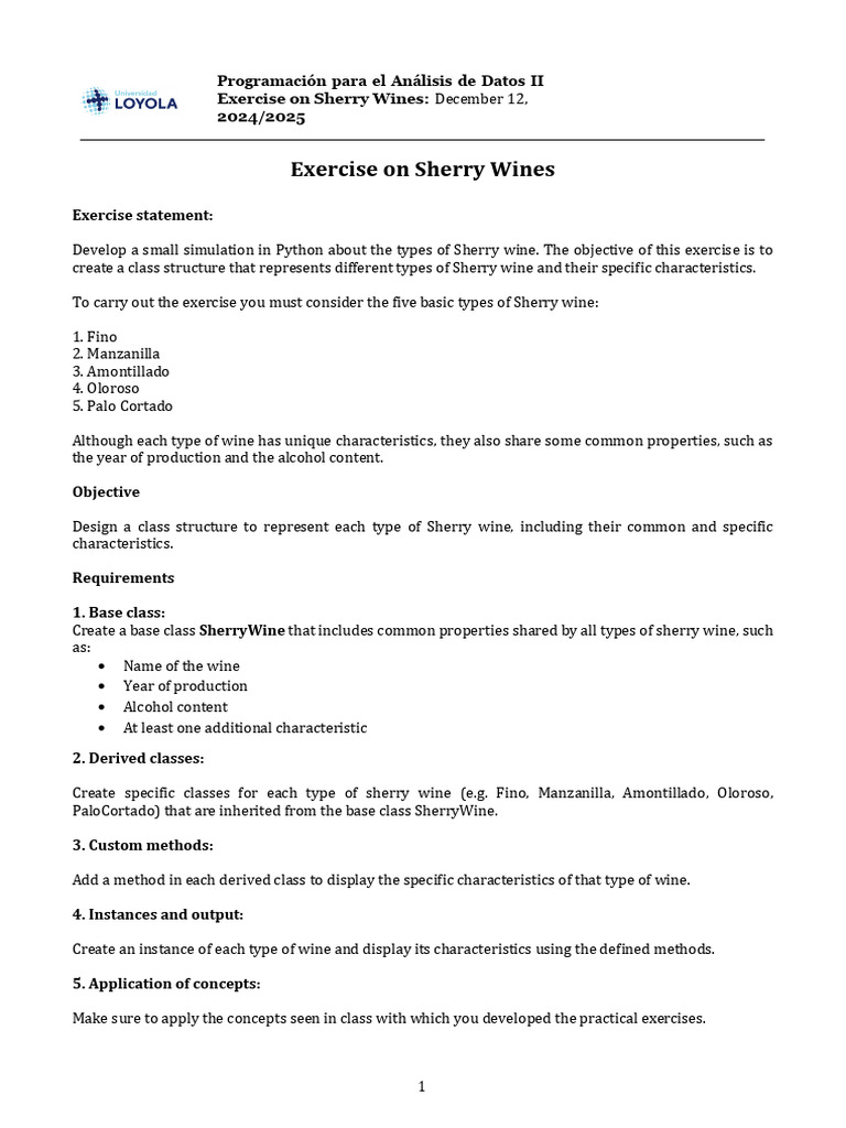Exercise Sherry_Wines | PDF | Class (Computer Programming) | Inheritance (Object Oriented ...